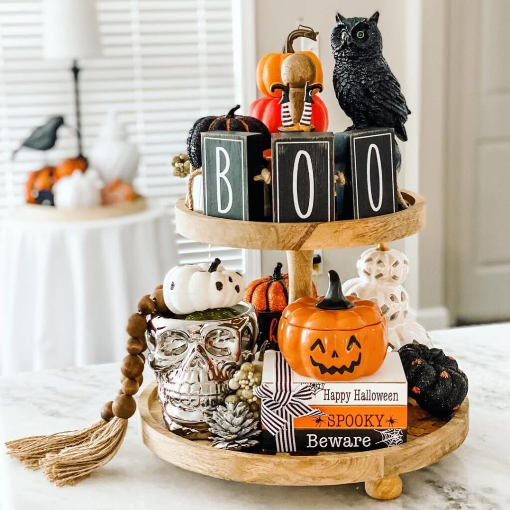25 Haunted And Ghoulish Halloween Tiered Tray Decor Ideas You Need to Check